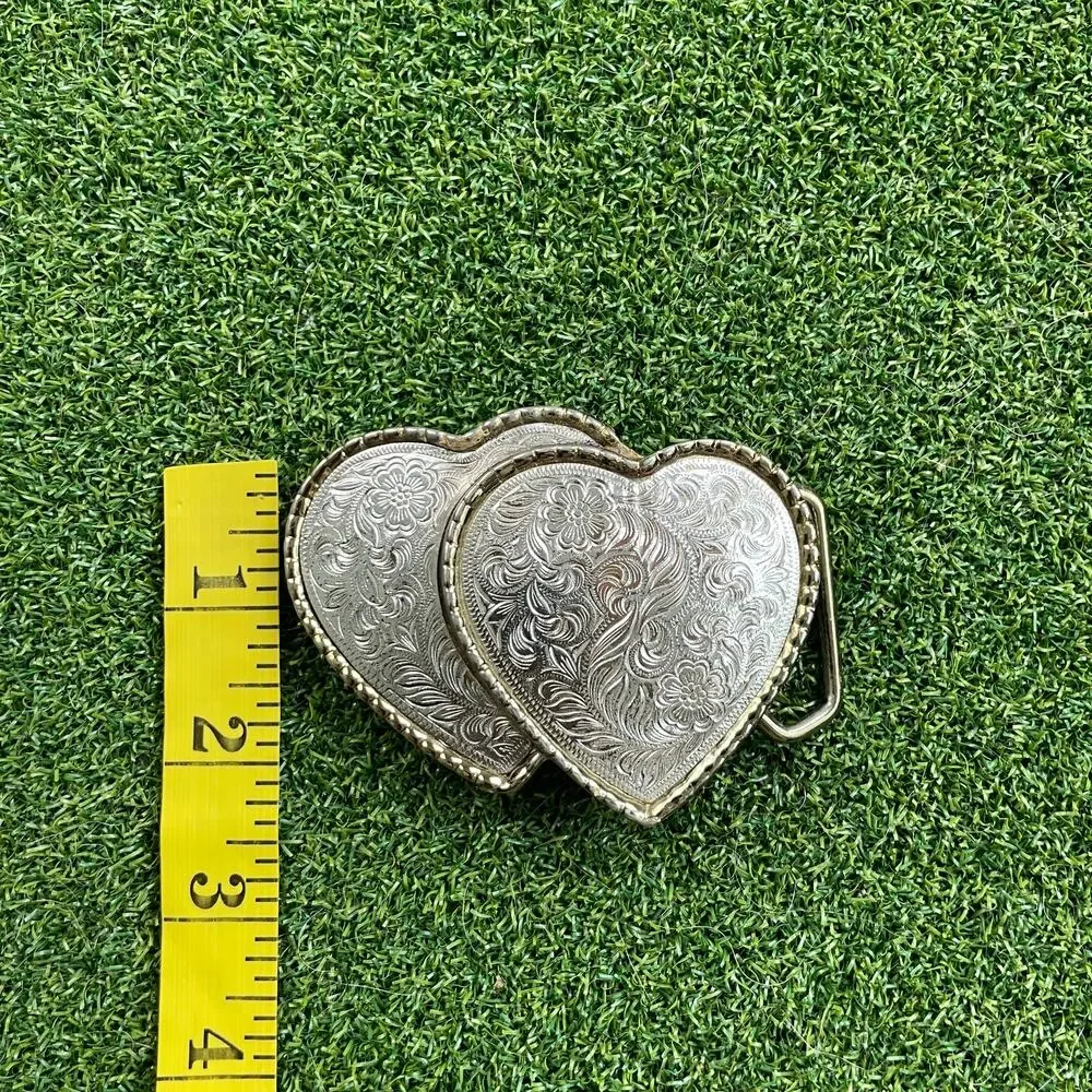 Vintage | Accessories | Vintage Double Heart Western Belt Buckle Floral ...
